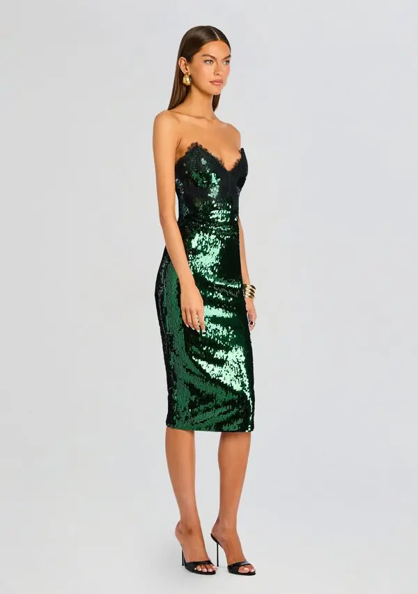 Retrofete Ellen Sequin Midi Dress - Pine