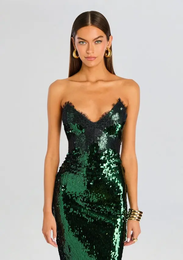 Retrofete Ellen Sequin Midi Dress - Pine