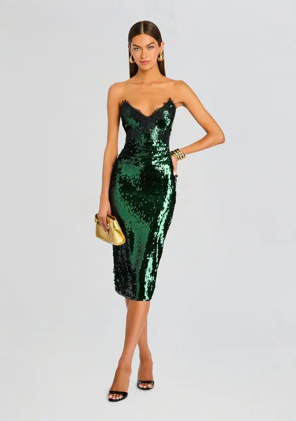 Retrofete Ellen Sequin Midi Dress - Pine