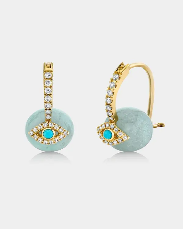 SYDNEY EVAN 14k Yellow Aquamarine Beaded Evil Eye Drop Earrings - Gold