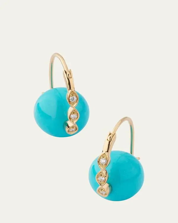SYDNEY EVAN 14k Turquoise Beaded Drop Earrings With Diamond Eyes - Gold