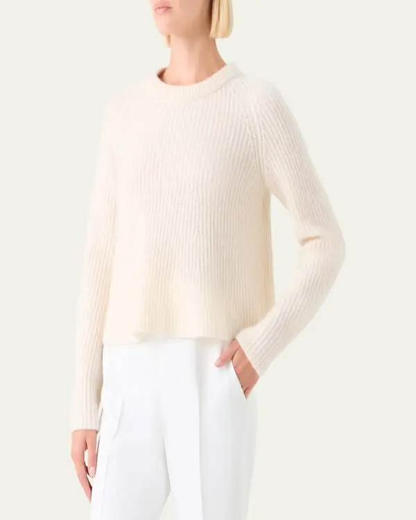 Akris Cashmere And Silk Ribbed Knit Sweater - Ecru
