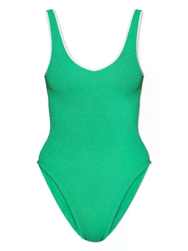 Hunza G Faye Crinkle Contrast-trim Swimsuit - Green