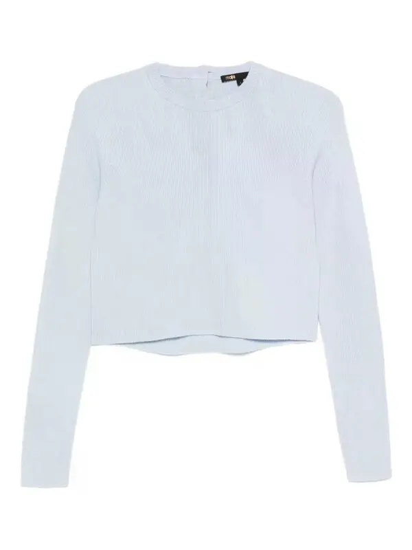 Maje Ribbed Knit Cropped Sweater - Blue