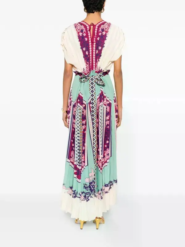 La DoubleJ V-neck Floral Pleated Midi Dress - Neutrals
