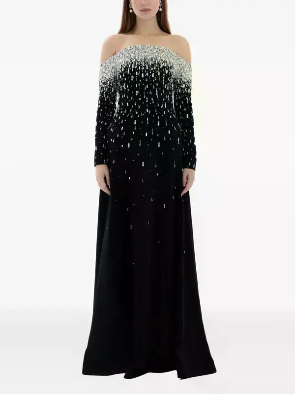 DINA MELWANI Crystal Embellished Off-shoulder Gown