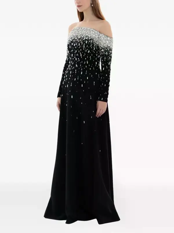 DINA MELWANI Crystal Embellished Off-shoulder Gown