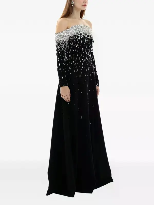 DINA MELWANI Crystal Embellished Off-shoulder Gown