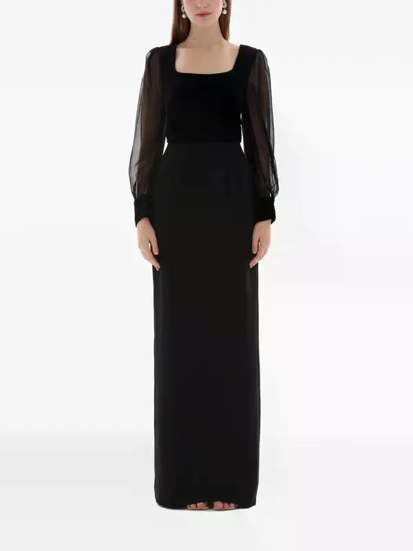 DINA MELWANI Velvet Chiffon Evening Gown
