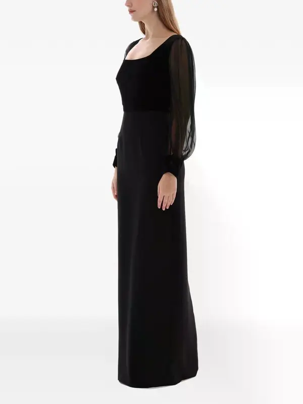 DINA MELWANI Velvet Chiffon Evening Gown