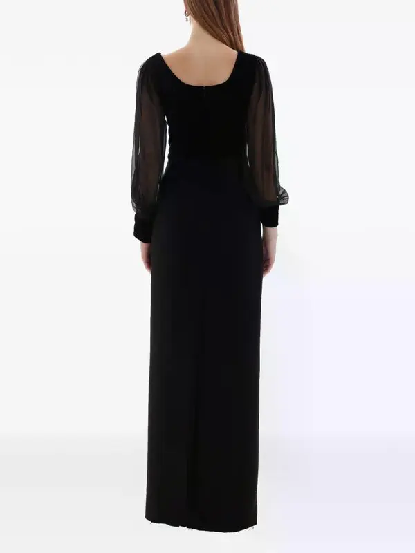 DINA MELWANI Velvet Chiffon Evening Gown