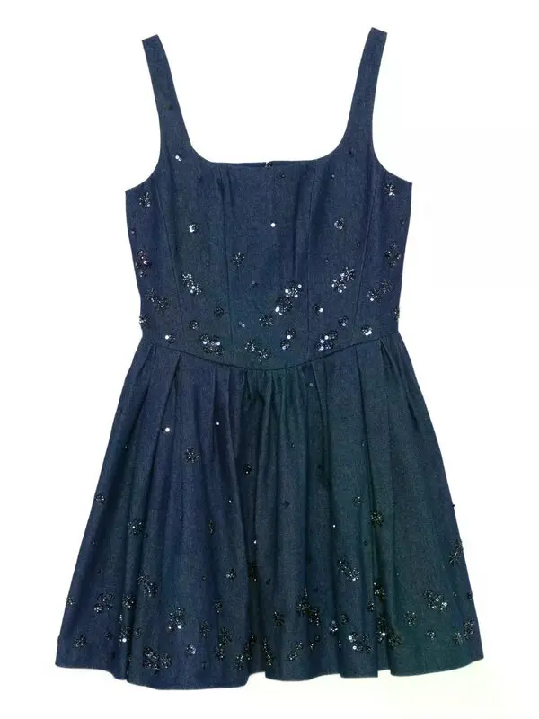Maje Flared Embroidered Denim Mini Dress With Sequins And Beads