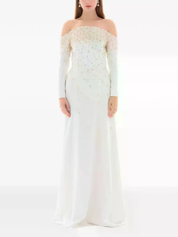 DINA MELWANI Pearl And Crystal Embellished Gown