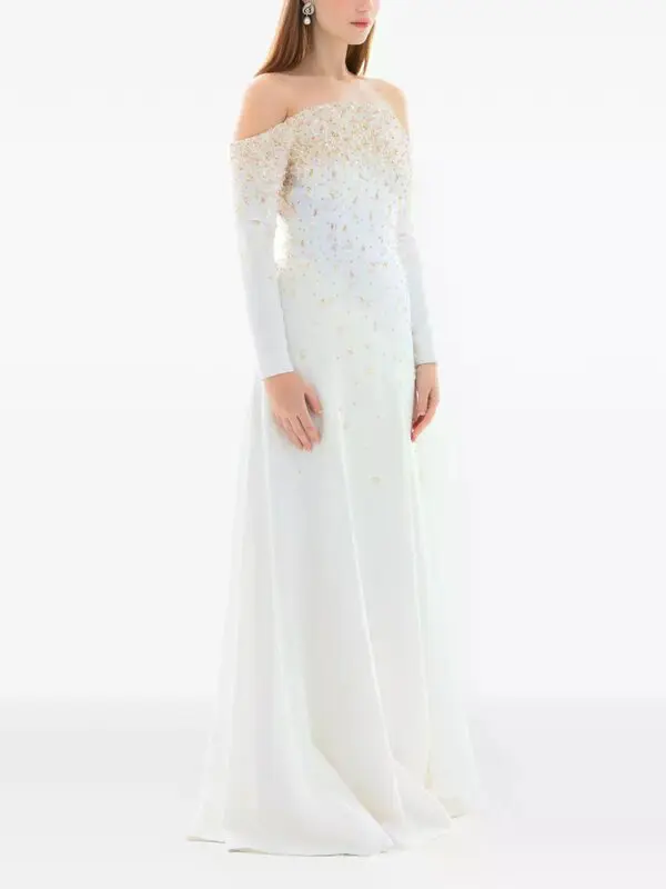 DINA MELWANI Pearl And Crystal Embellished Gown
