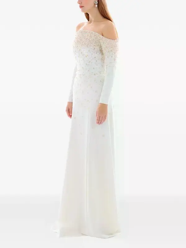 DINA MELWANI Pearl And Crystal Embellished Gown