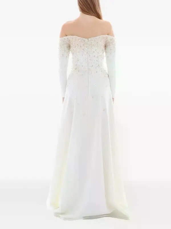 DINA MELWANI Pearl And Crystal Embellished Gown