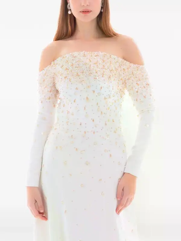 DINA MELWANI Pearl And Crystal Embellished Gown