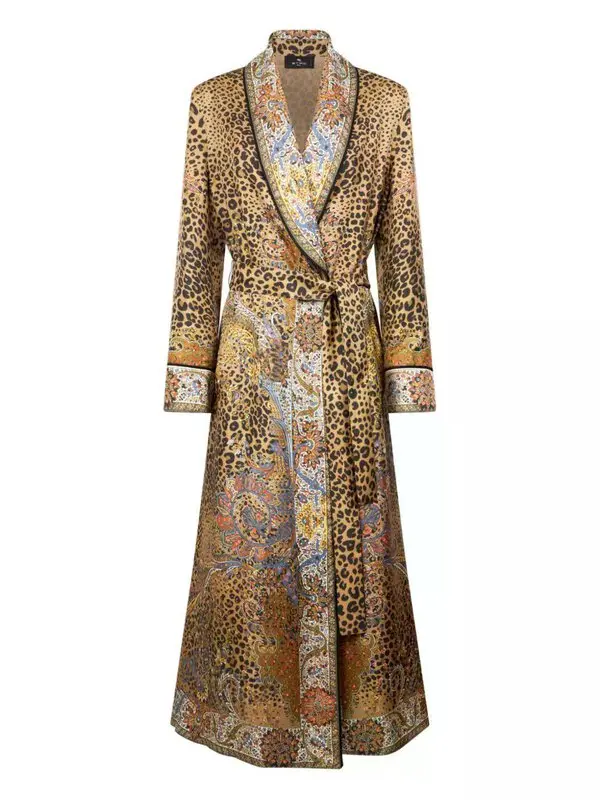 Etro Paisley Animal-motif Silk Robe - Brown