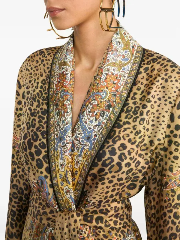 Etro Silk Robe Coat With Paisley And Animal Motif