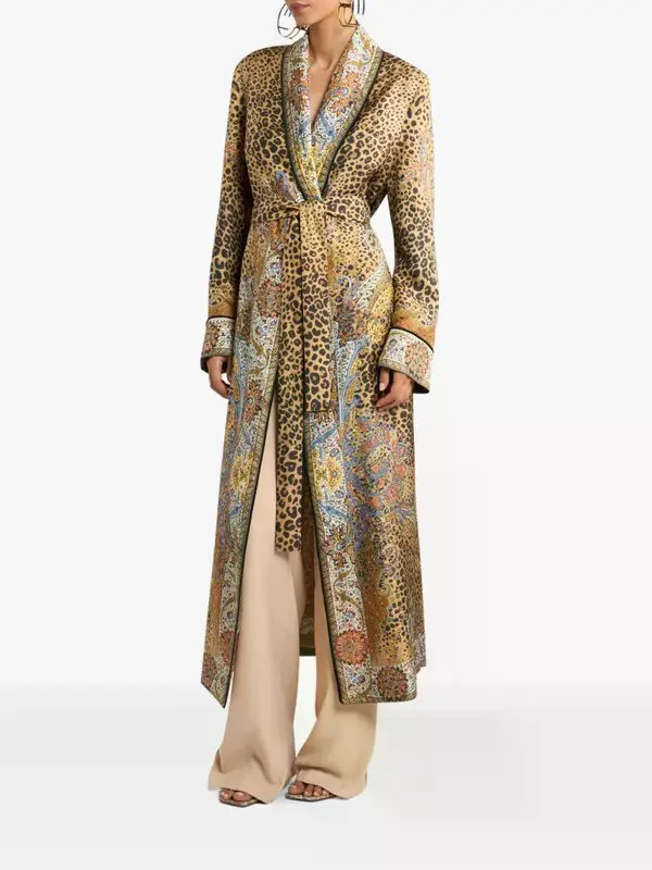 Etro Silk Robe Coat With Paisley And Animal Motif