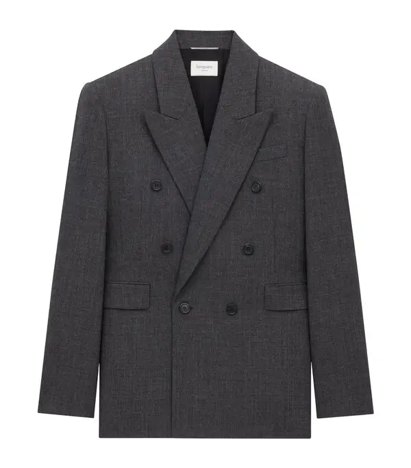 Saint Laurent Wool Double-breasted Jacket - Grey