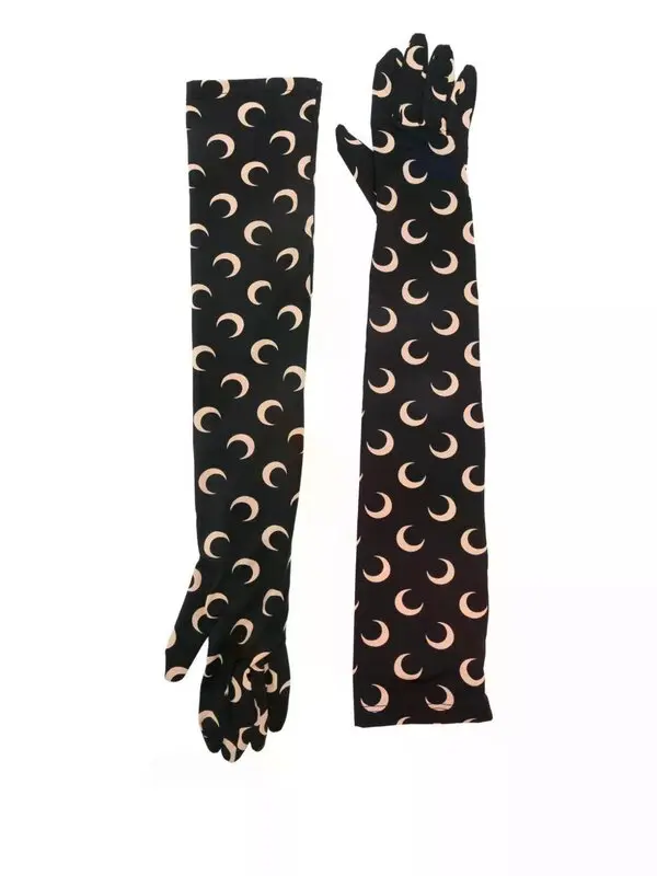 MARINE SERRE Crescent Moon Print Long Gloves - Black