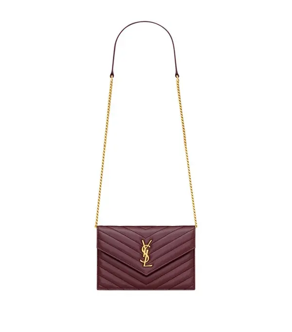 Saint Laurent Leather Envelope Chain Wallet - Burgundy