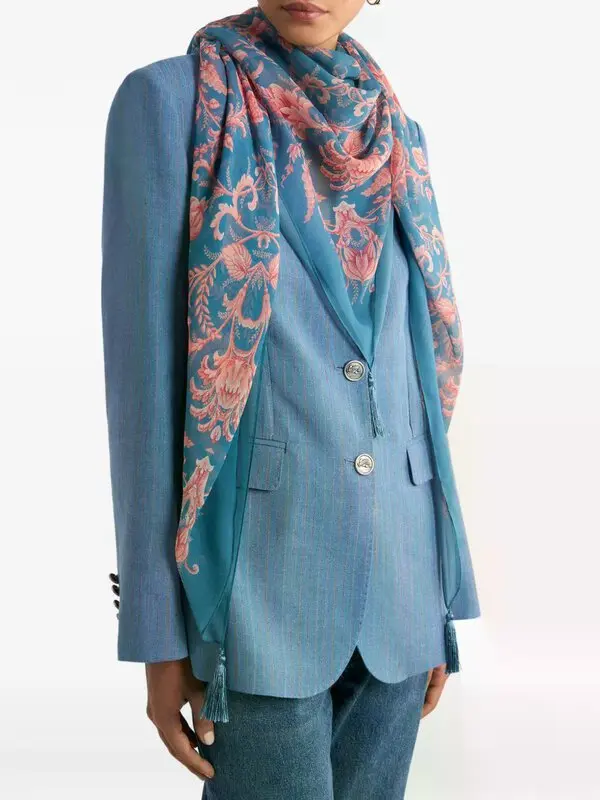 Etro Floral Tassel Silk Shawl