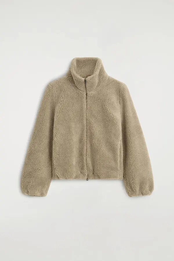 Cos Mock-neck Teddy Jacket With Binding - Beige