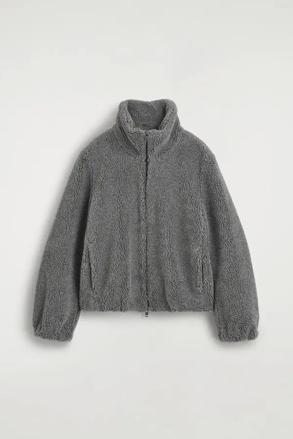 Cos Mock-neck Teddy Jacket With Binding - Gray
