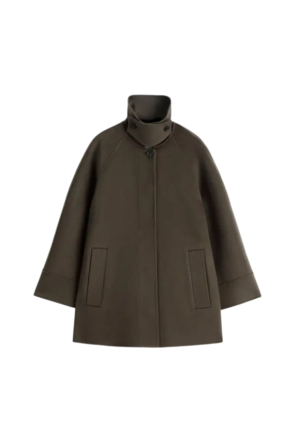 Cos Mock-neck Double-faced Wool Short Coat - Brown