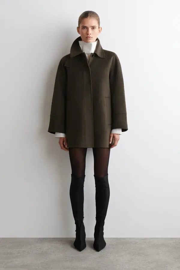 Cos Mock-neck Double-faced Wool Short Coat - Brown