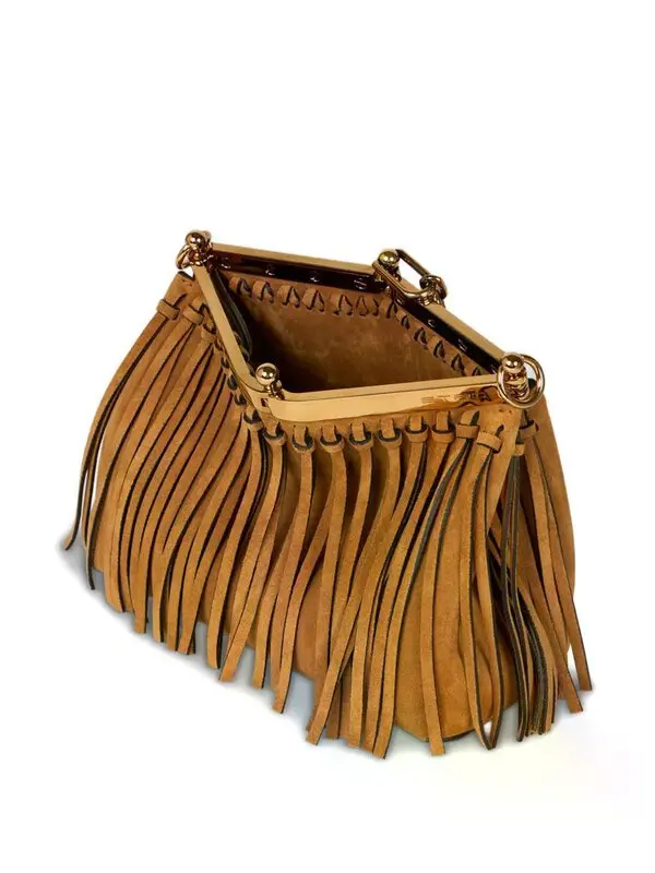 Etro Small Suede Vela Bag With Fringing - Brown