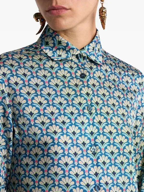 Etro Micro Palm Motif Twill Shirt