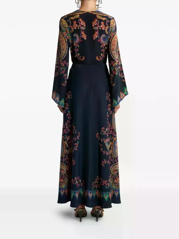Etro Silk Maxi Skirt With Placed Floral Paisley Print - Blue