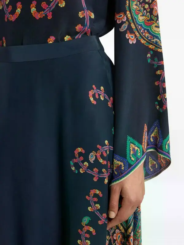Etro Silk Maxi Skirt With Placed Floral Paisley Print - Blue