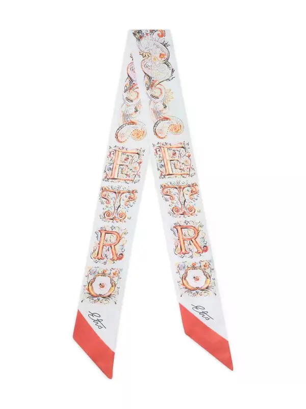 Etro Logo Paisley Silk Scarf - White
