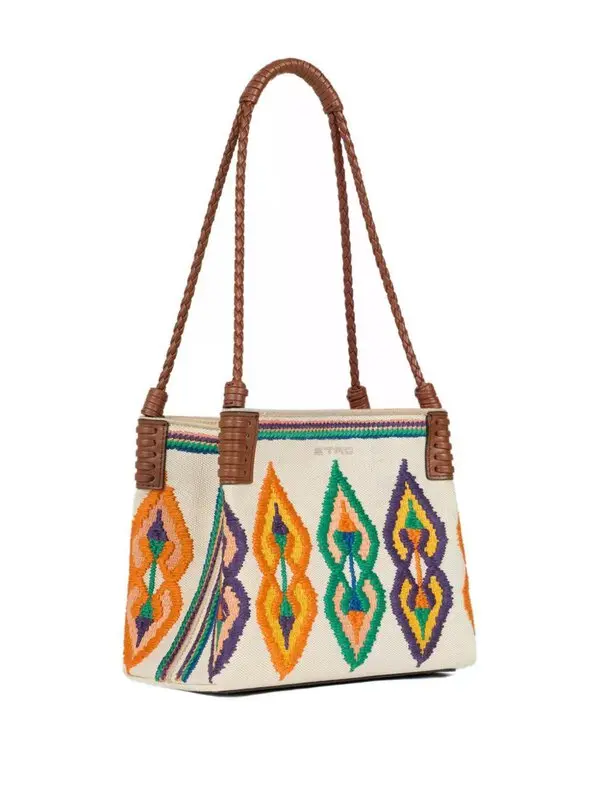 Etro Small Canvas Libra Tote Bag With Embroidery - Neutrals