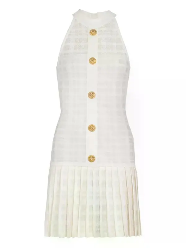 Balmain Button-embellished Pleated Dress