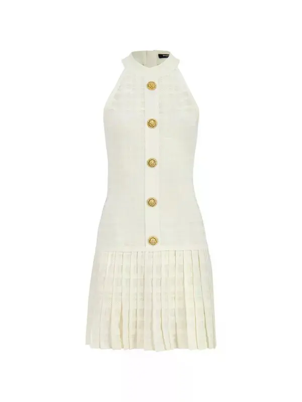 Balmain Button-embellished Pleated Dress - White