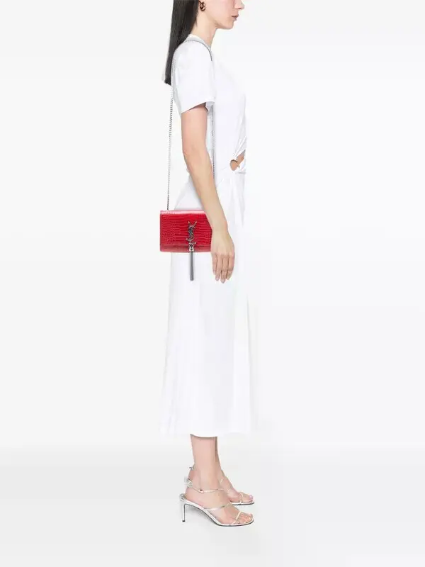 Saint Laurent 2019 Small Embossed Leather Kate Tassel Crossbody Bag - Red