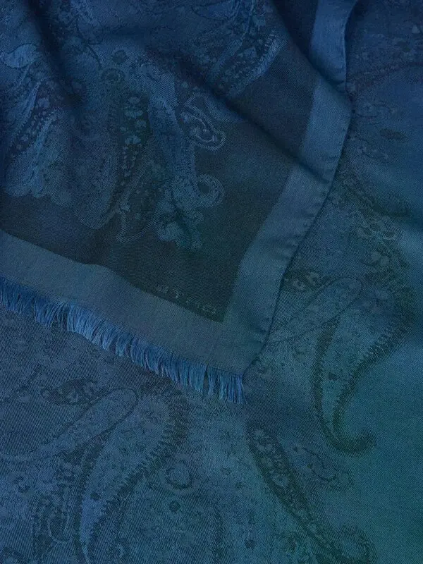 Etro Cotton-blend Jacquard Scarf With Paisley Motif - Blue