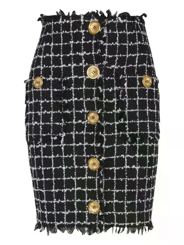 Balmain Tweed Pencil Skirt With Gold-tone Buttons