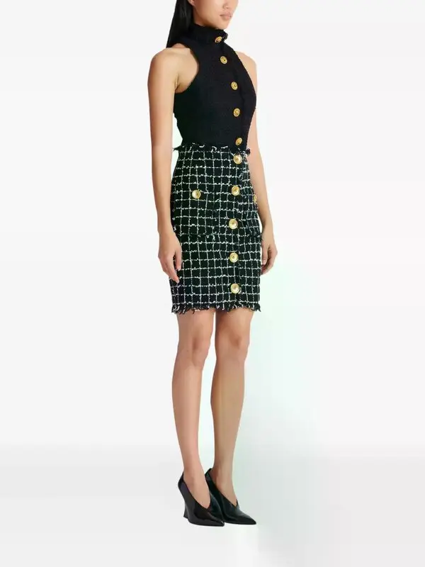 Balmain Tweed Pencil Skirt With Gold-tone Buttons