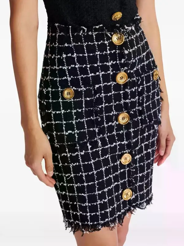 Balmain Tweed Pencil Skirt With Gold-tone Buttons