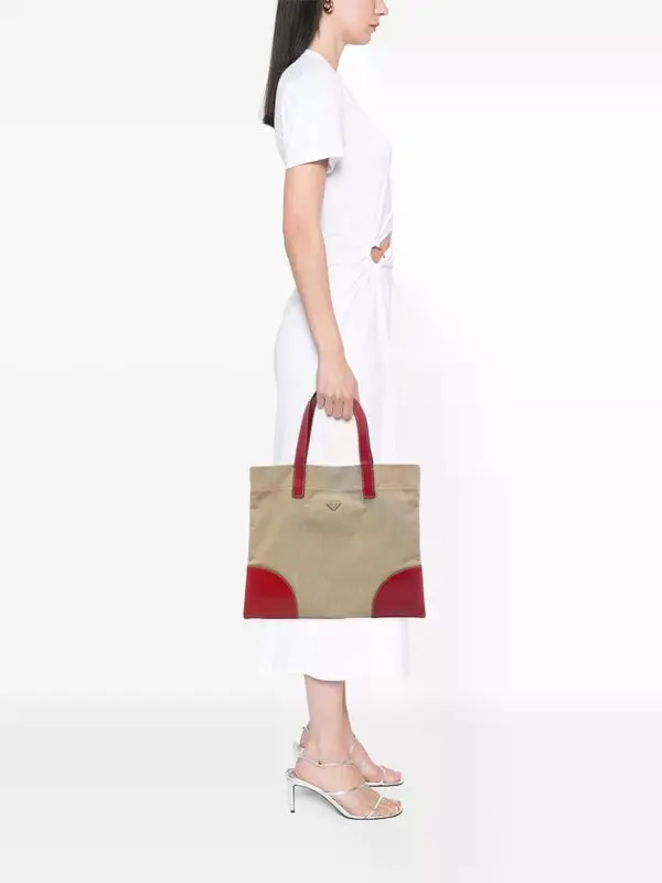 Prada Cinghiale Trimmed Canapa Tote Bag - Brown