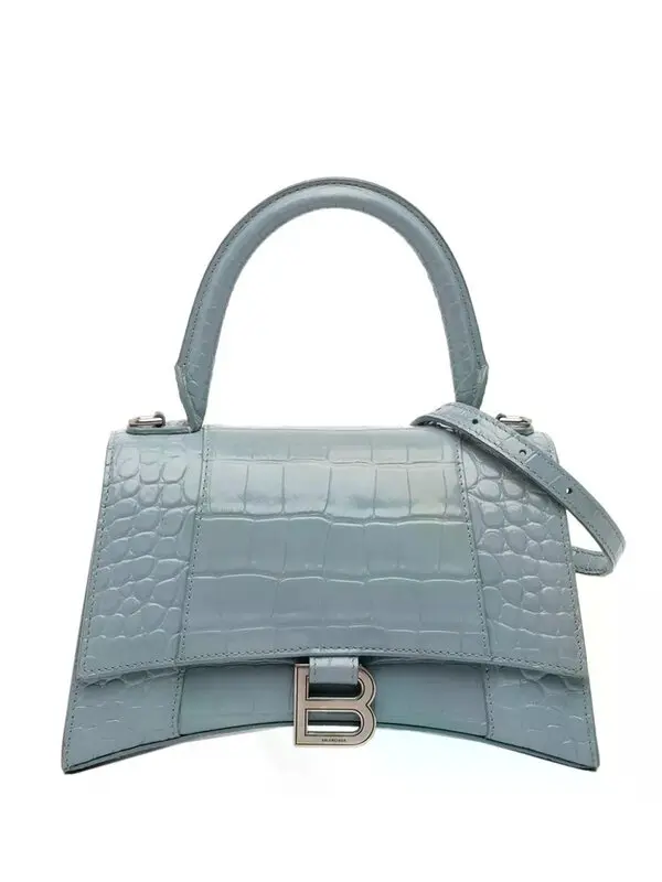 Balenciaga 2022 Small Croc Embossed Hourglass Top Handle Satchel