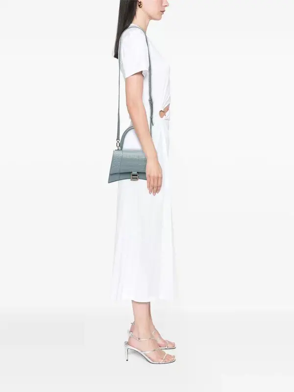 Balenciaga 2022 Small Croc Embossed Hourglass Top Handle Satchel