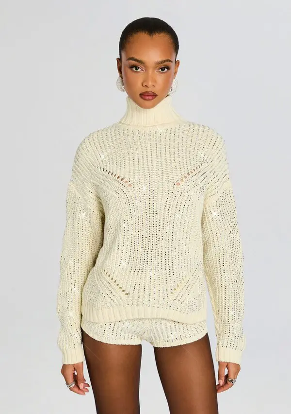 Retrofete Embellished Turtleneck Sweater - Ivory/silver