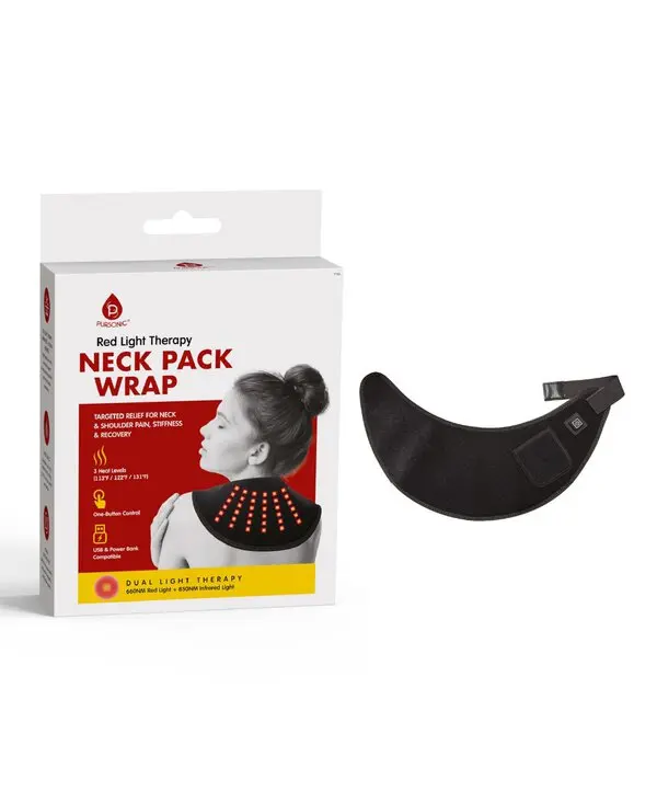 PURSONIC Red Light Therapy Neck Pack Wrap – Targeted Relief For Neck & Shoulders - Black